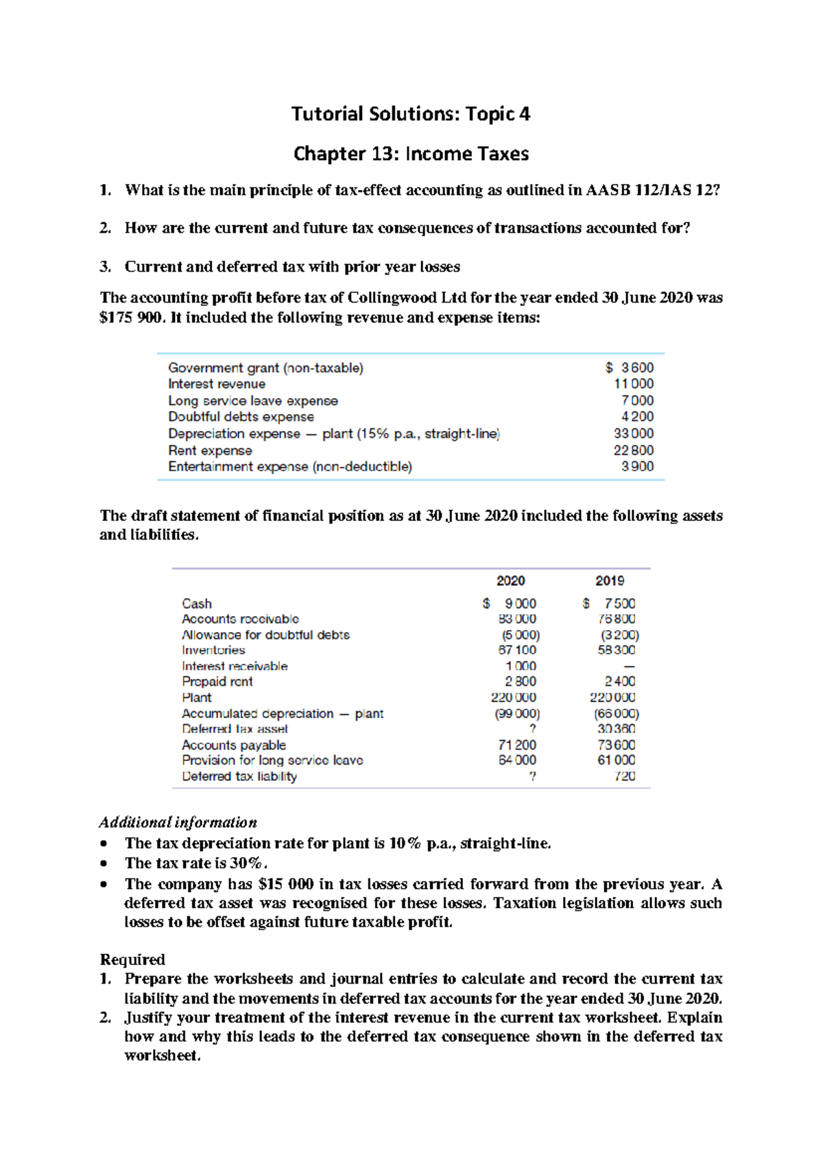 BUSN2015 S1 2024 Topic 4 Tutorial Questions - Tutorial Solutions: Topic ...