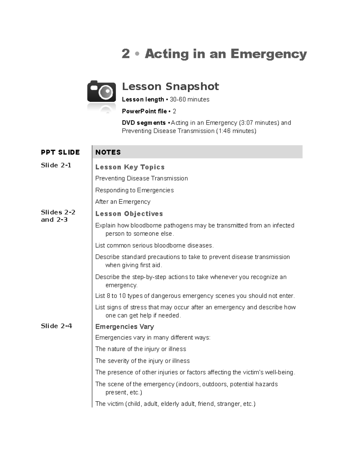 Notes chapter 2 - December course Dr. Dean - 2 • Acting in an Emergency ...