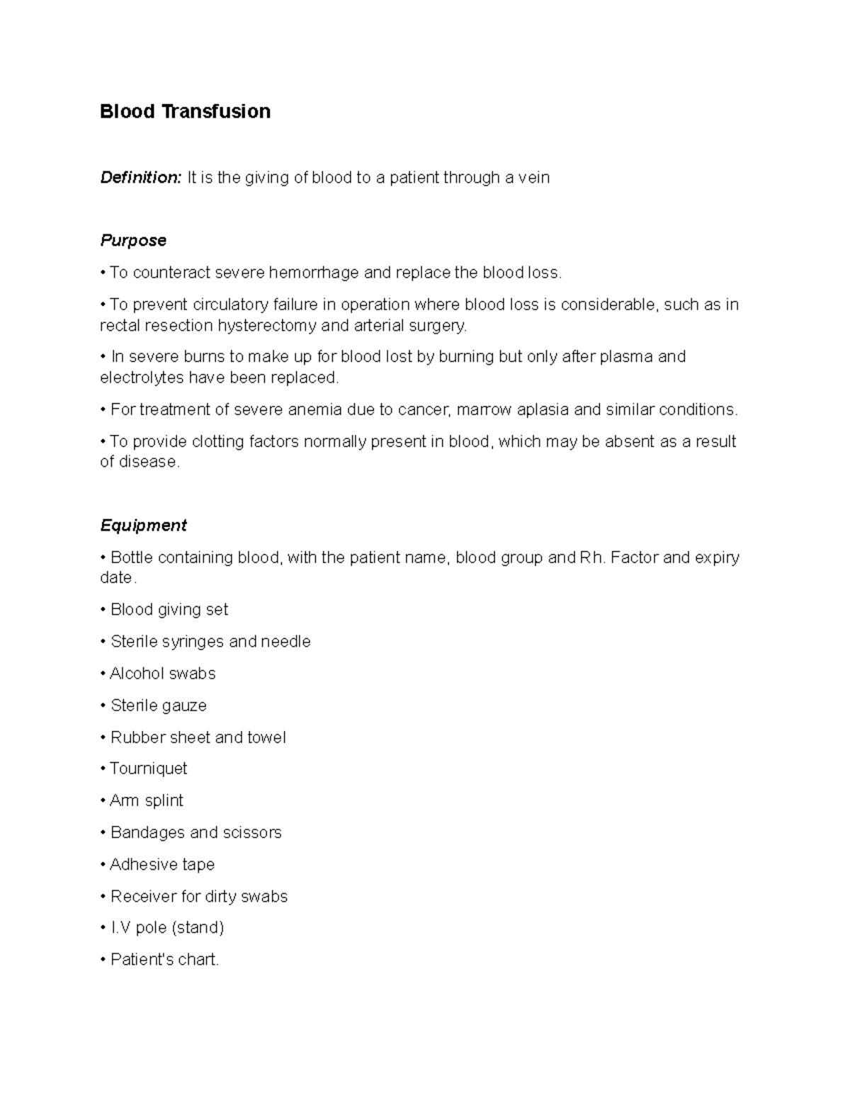 Blood Transfusion - Blood Transfusion Definition: It is the giving of ...