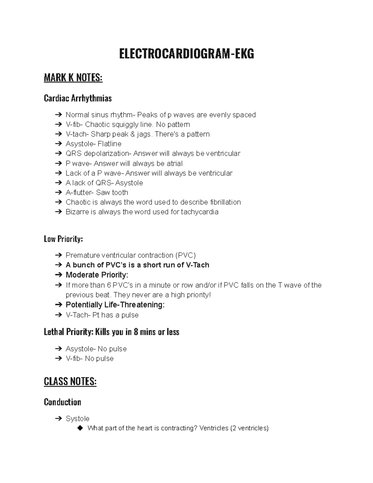 EKG - EKG notes - ELECTROCARDIOGRAM-EKG MARK K NOTES: Cardiac ...