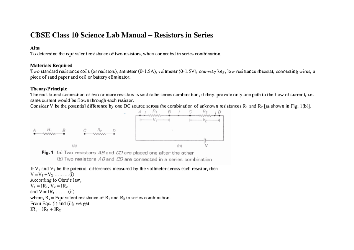 CBSE Class 10 Science Lab Manual – Resistors in Series - Materials ...