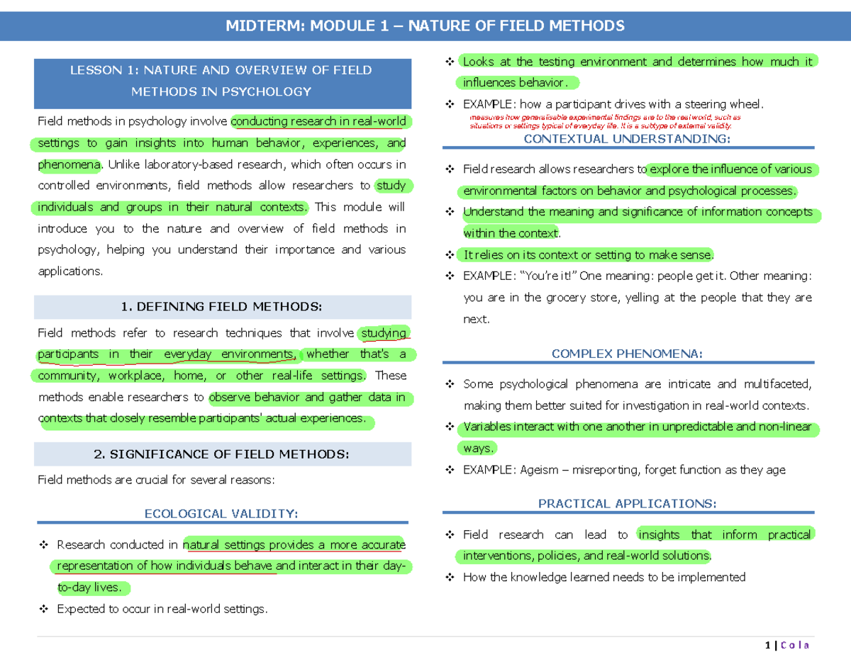 M1 Field Methods-Midterm - LESSON 1: NATURE AND OVERVIEW OF FIELD ...