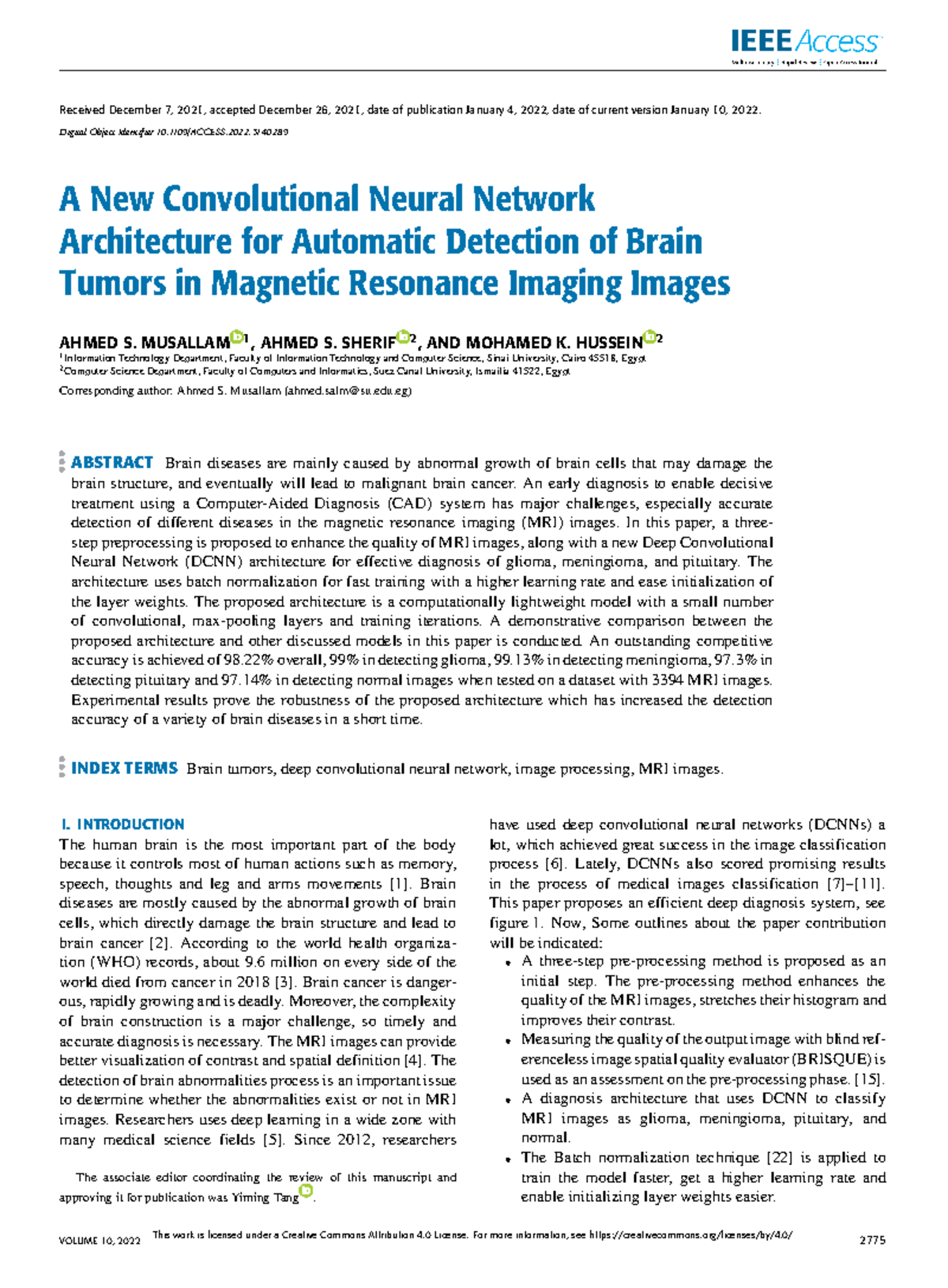 A New Convolutional Neural Network Architecture For Automatic Detection Of Brain Tumors In