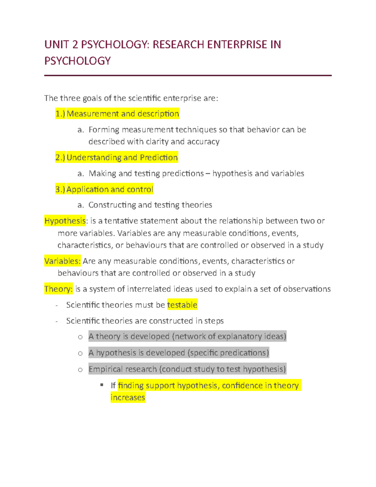AU Psych 289 - Lecture notes 2-7 - UNIT 2 PSYCHOLOGY: RESEARCH ...