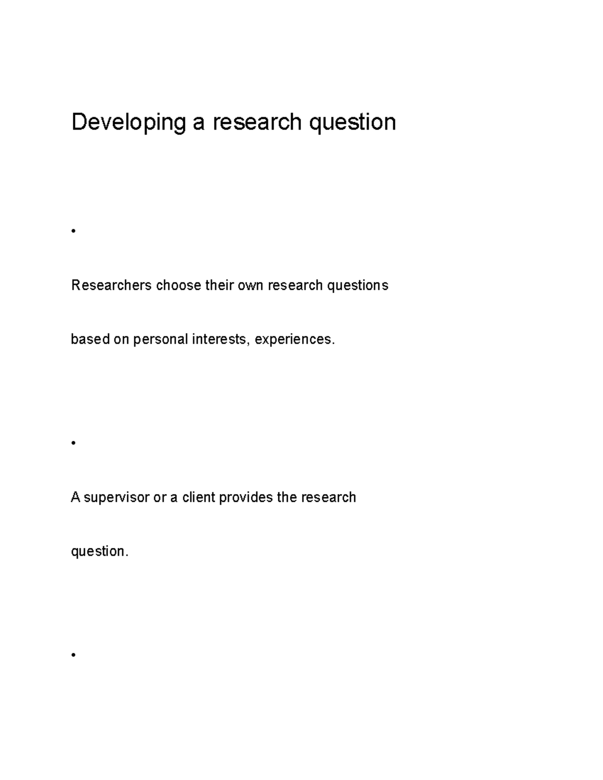 Research methods - research sample - Developing a research question ...