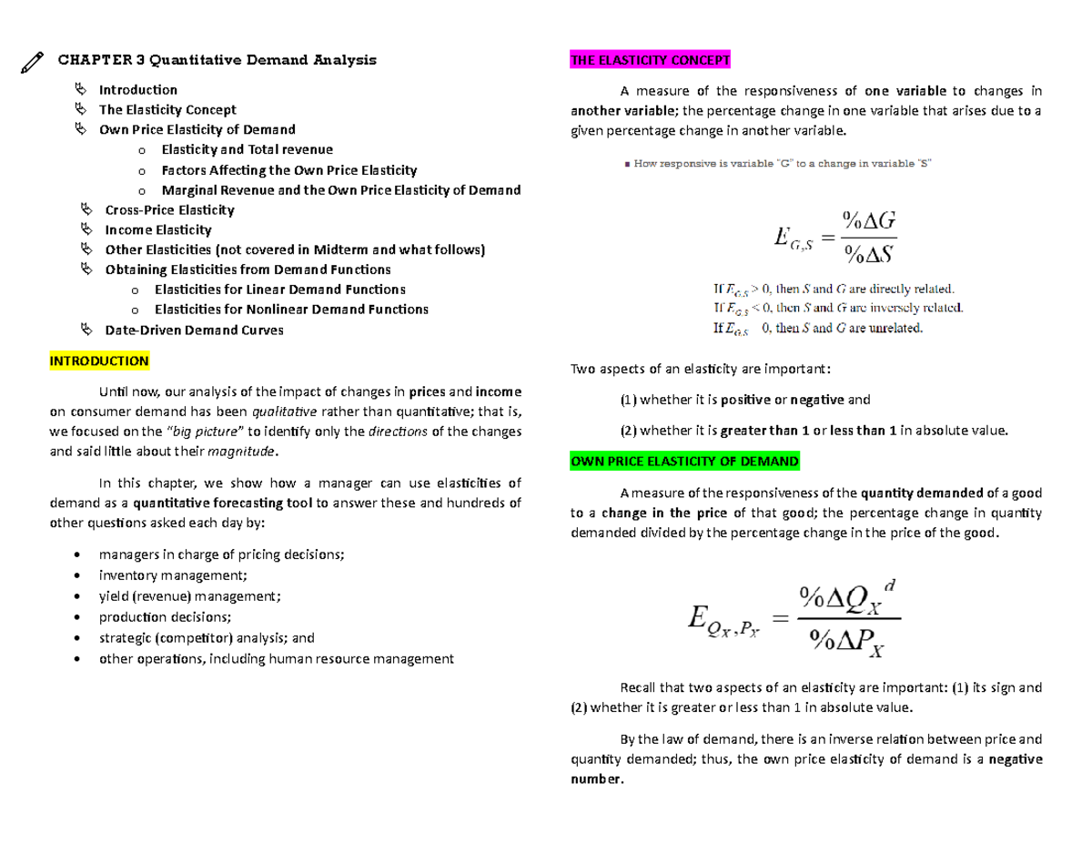 Man Eco Summary Chapter 3 - CHAPTER 3 Quantitative Demand Analysis ...