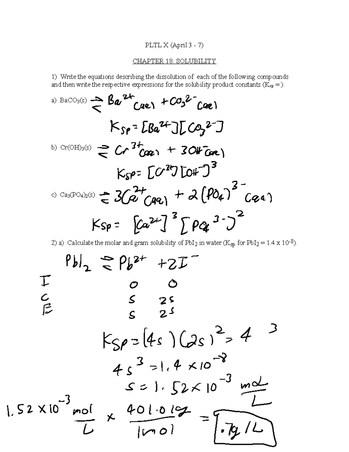F9b703c6 acb4 440a 970e 825d2fe01b01 - PLTL X (April 3 - 7) CHAPTER 18: SOLUBILITY Write the ...