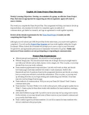 English 110 Position Essay (Opposing View) Directions and Rubric ...