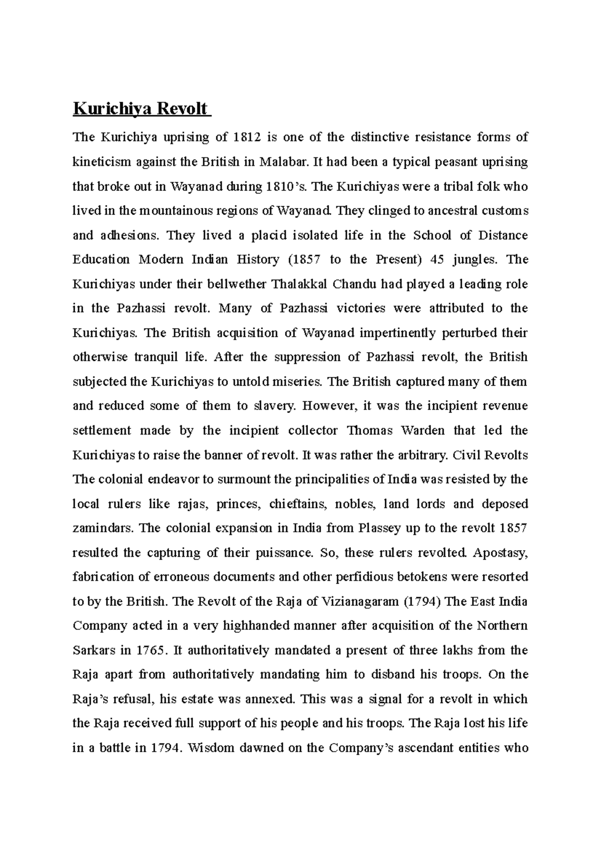 035 Indian History Kurichiya Revolt calicut university - Kurichiya ...