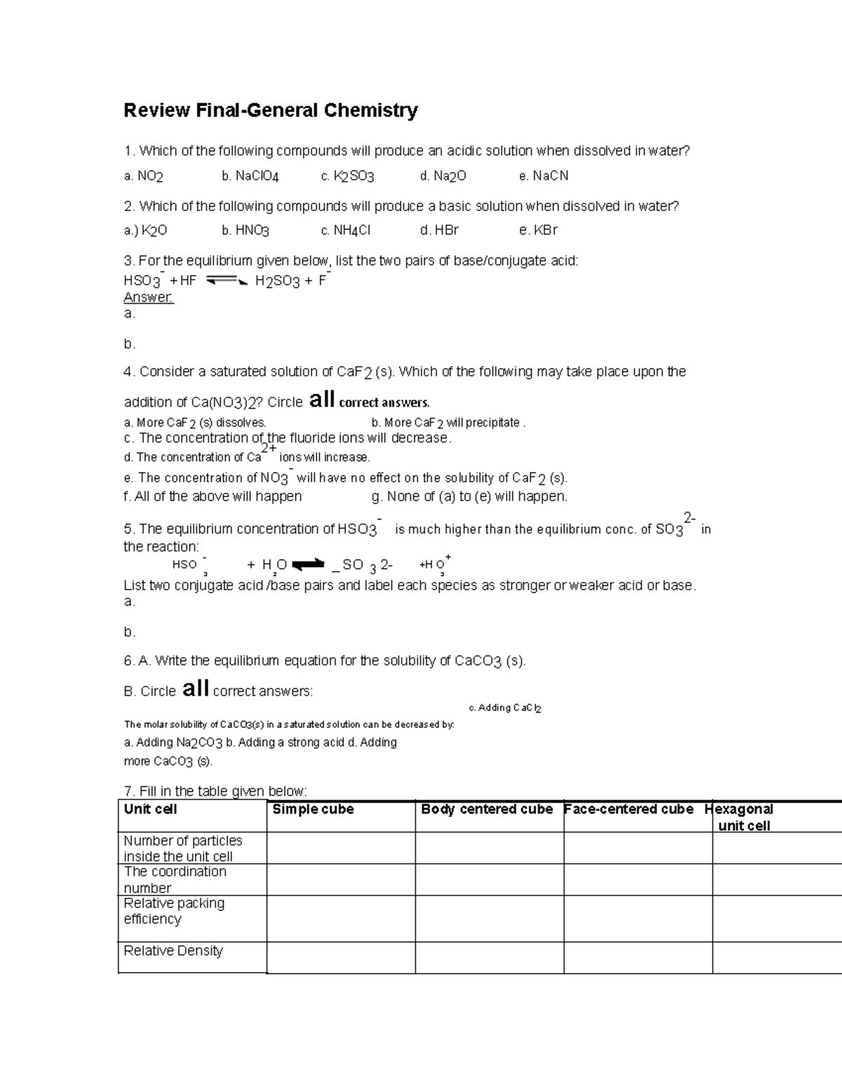 Exam Review - This is coursework for General Chemistry. There are ...