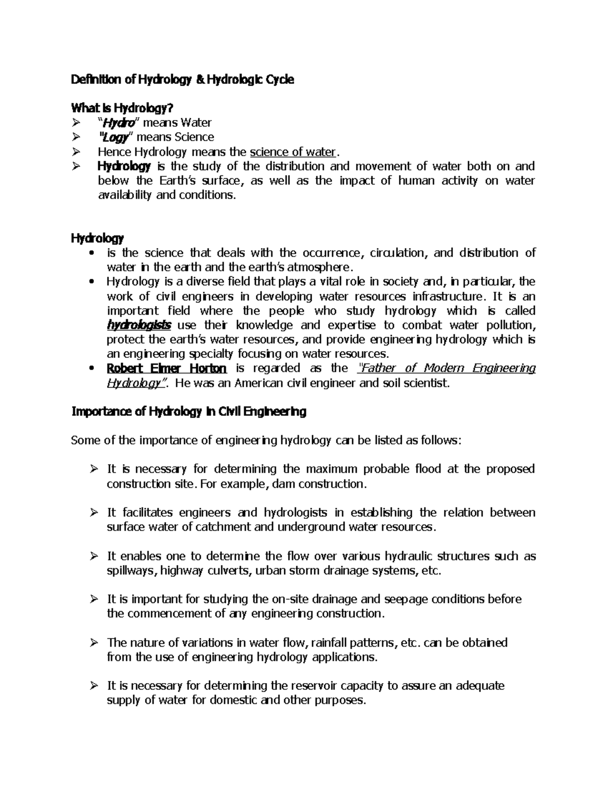 Hydrology-1 - lecture notes - Definition of Hydrology & Hydrologic ...