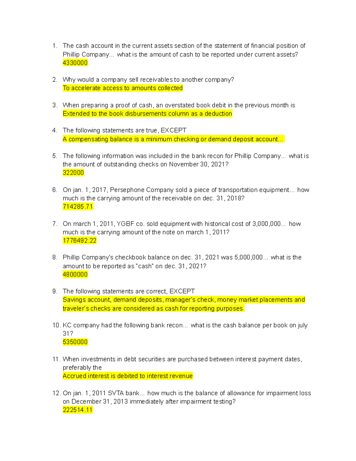 Saranghae - ANSWER TO QUESTIONS - The cash account in the current ...