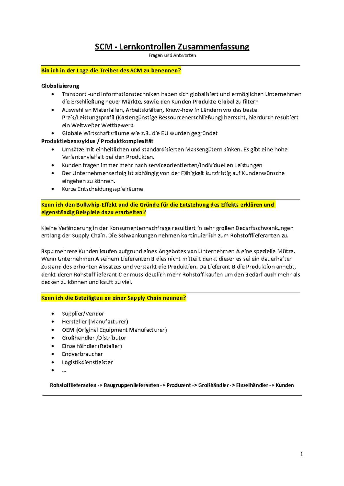 Supply chain managemeng kapitel Lernkontrolle - Fragen und Antworten ...