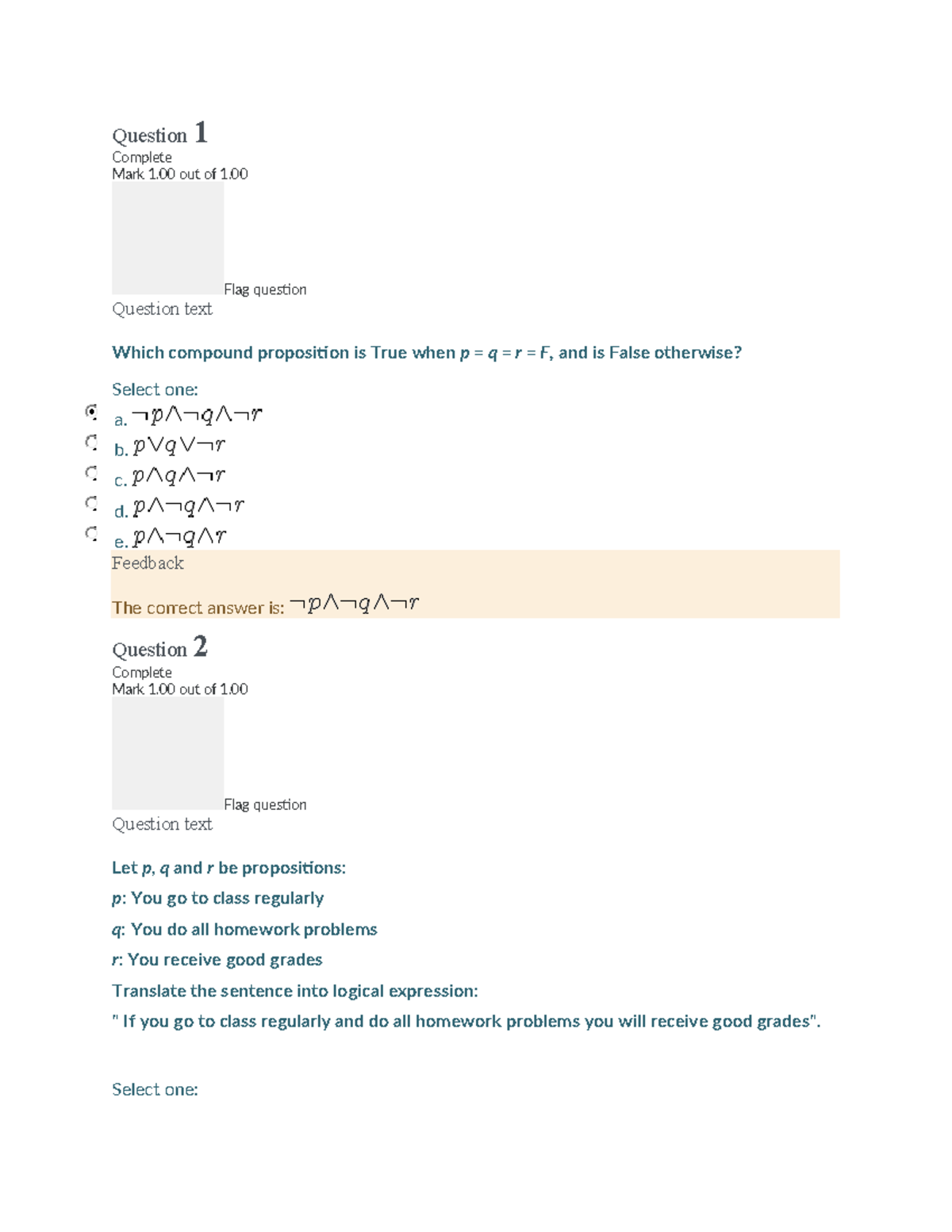 Abc - Abc - Question 1 Complete Mark 1 out of 1. Flag question Question ...