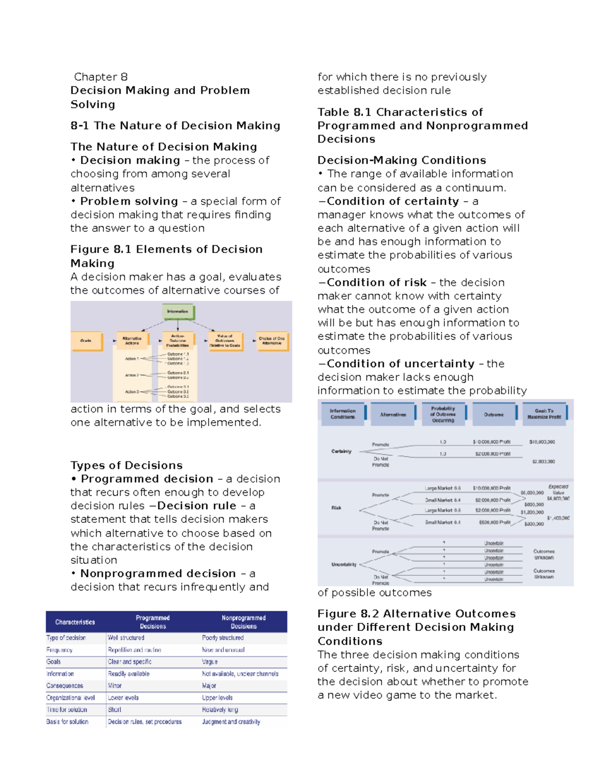 Ch a pter 8 - 1st Sem - Chapter 8 Decision Making and Problem Solving 8-1 The Nature of Decision ...