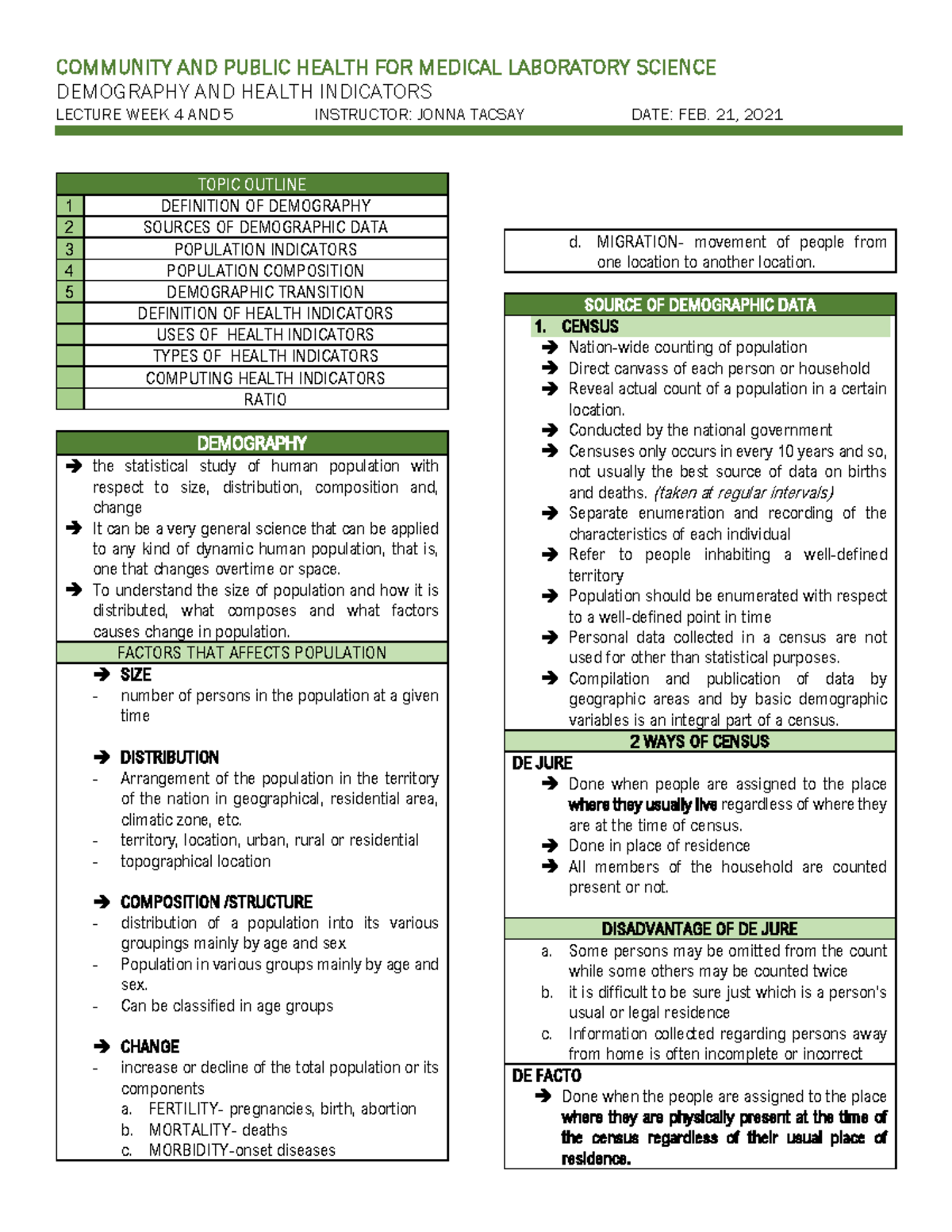 PRE W3&4 Demography AND Health Indicators LEC - DEMOGRAPHY AND HEALTH ...