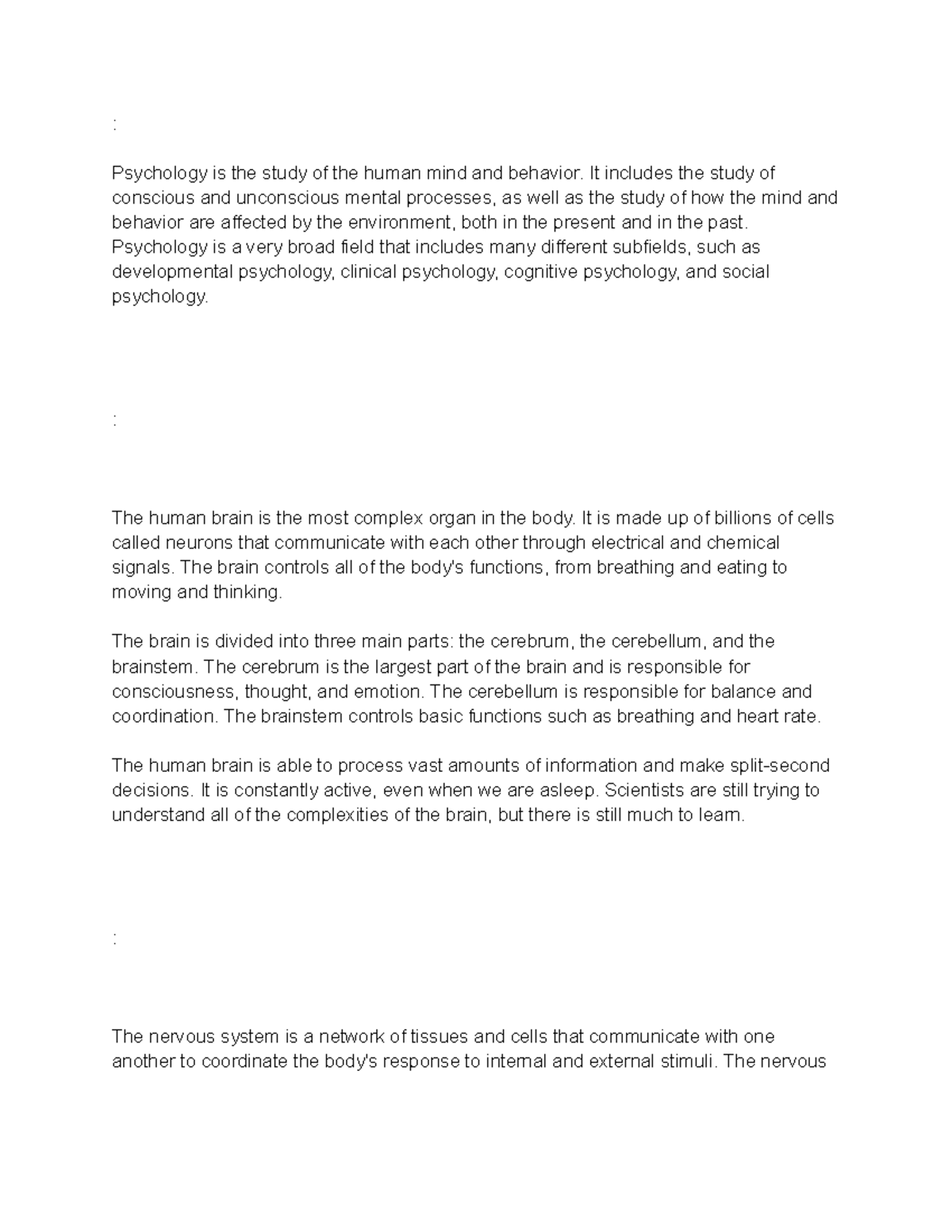 Psych 101 course outline - : Psychology is the study of the human mind ...