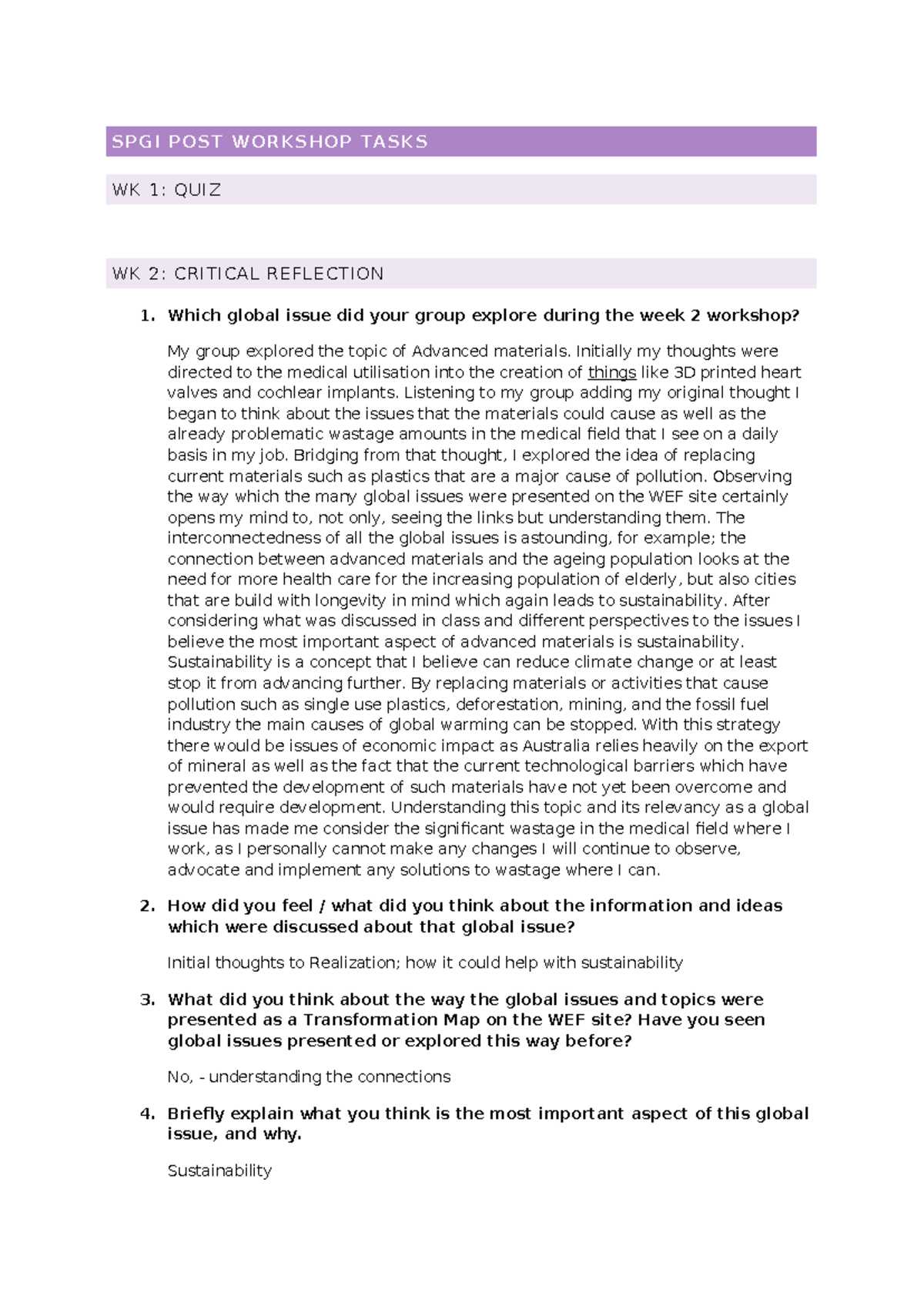 SPGI Post Workshop tasks - SPGI POST WORKSHOP TASKS WK 1: QUIZ WK 2 ...