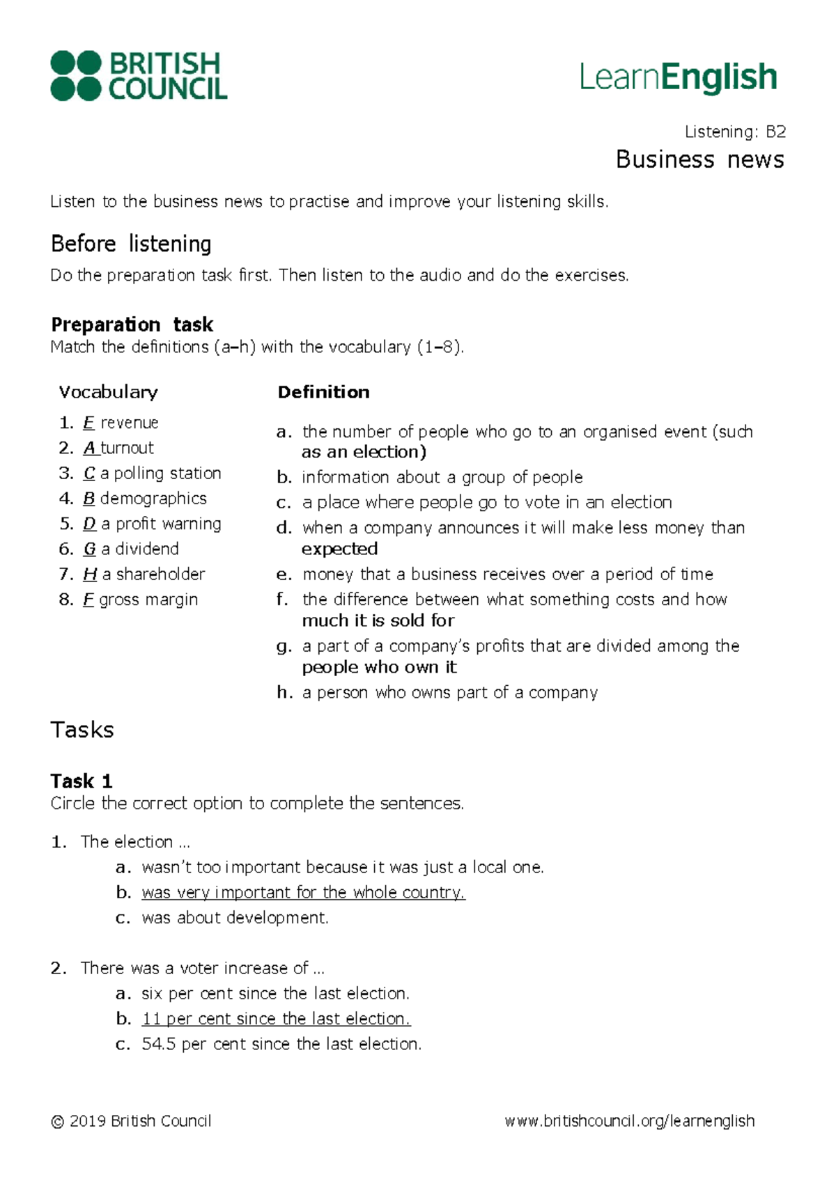 Learn English-Listening-B2-Business -news level 4 - © 2019 British ...