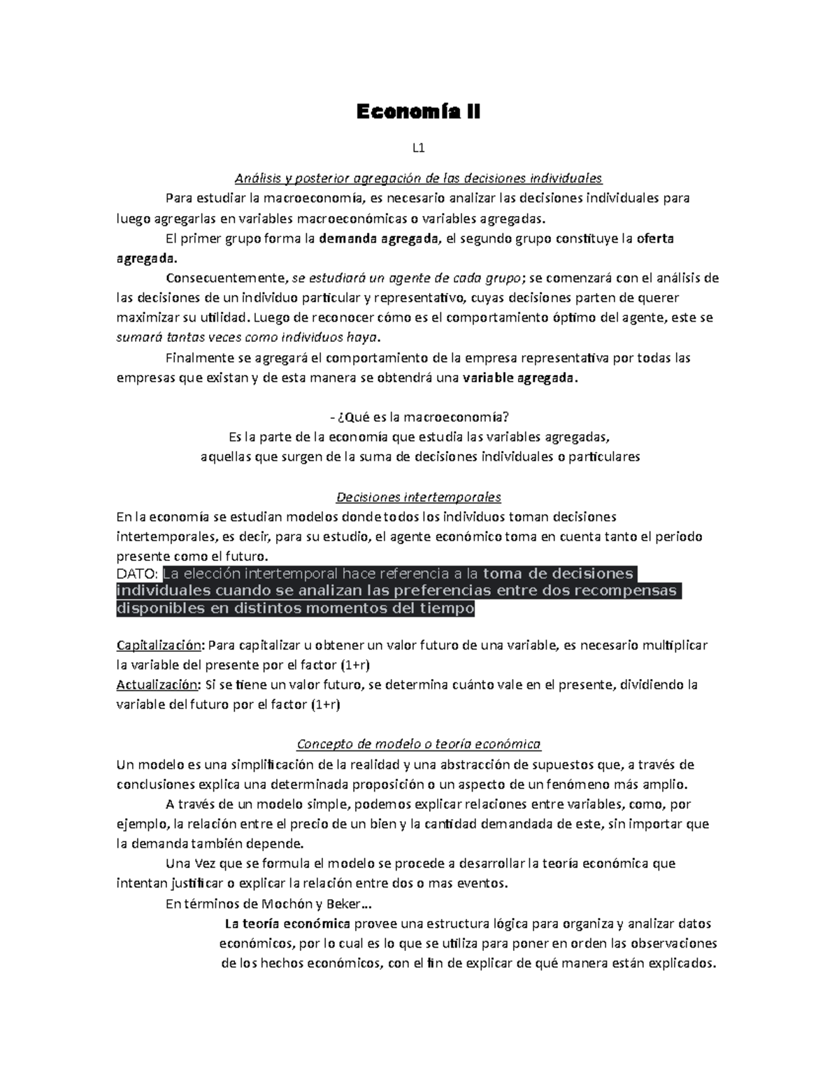 Economia II Resumen Parcial 1 - Economía II L Análisis y posterior ...