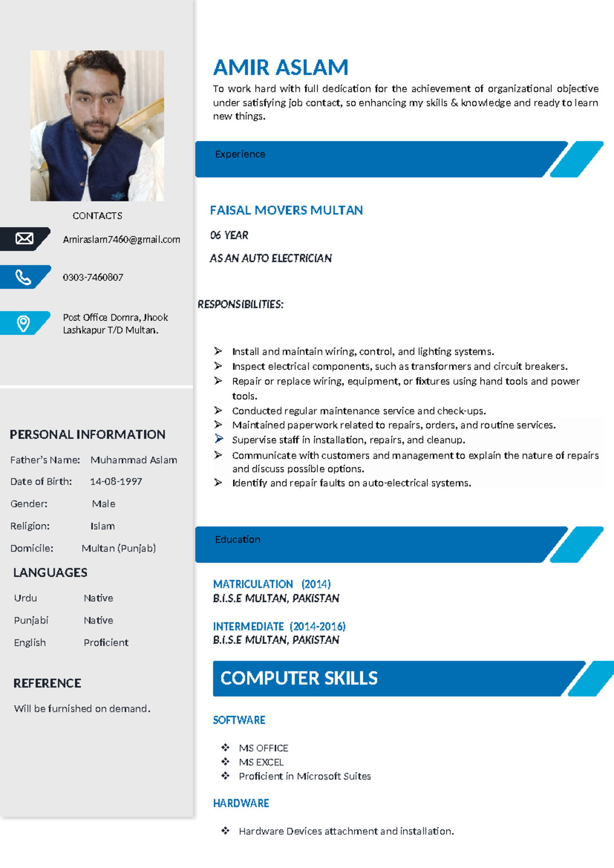 Saim CV - 2g42h2bv 2h - CONTACTS Amiraslam7460@gmail 0303- Post Office Domra, Jhook Lashkapur T ...