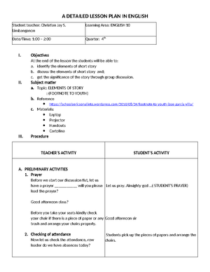 Sample ESP Lesson Plan - Sample Detailed Lesson Plan in English for ...