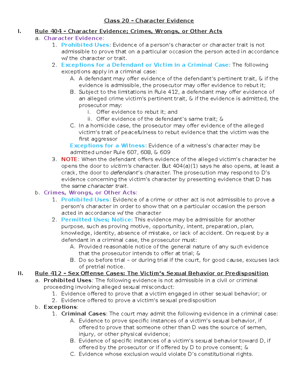 Class 20 – Character Evidence - Class 20 – Character Evidence I. Rule ...