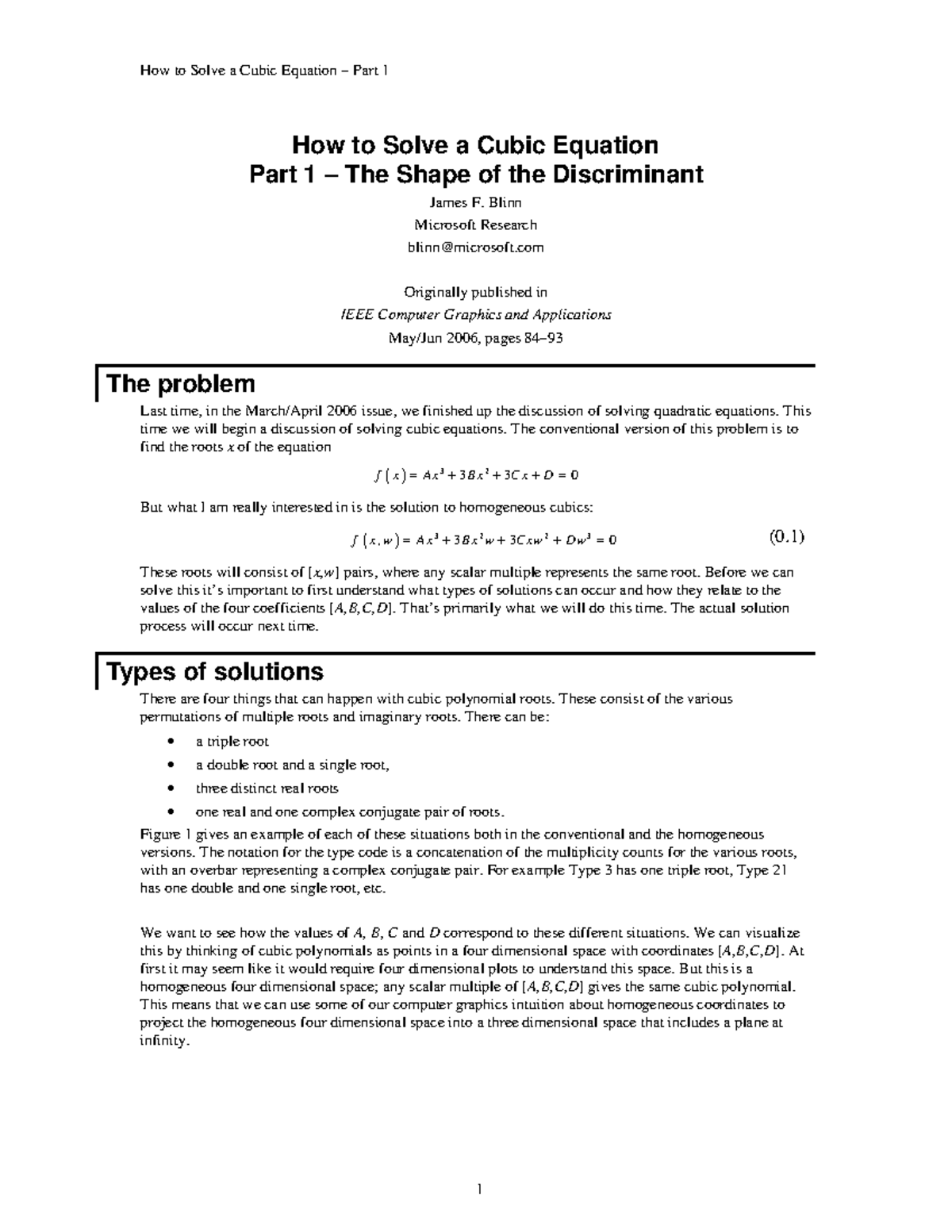 Cubic - Read - How to Solve a Cubic Equation Part 1 – The Shape of the Discriminant James F ...