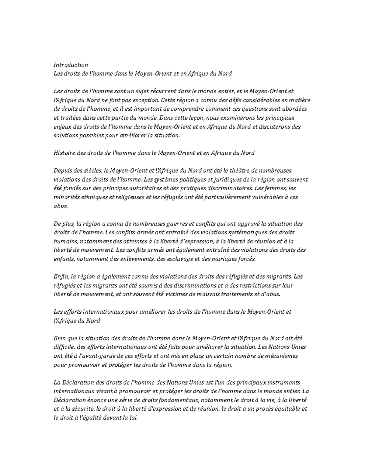 Human Rights in the Middle East and North Africa;;;;;;;;; Notes de ...