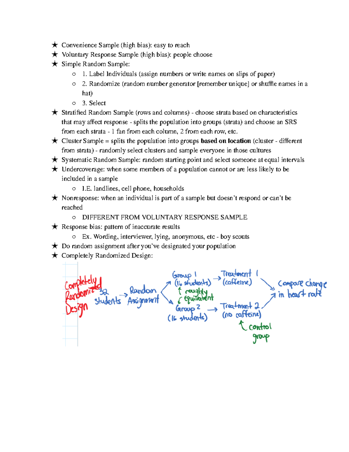 CH4 AP Stats Notes - ★ Convenience Sample (high bias): easy to reach ...