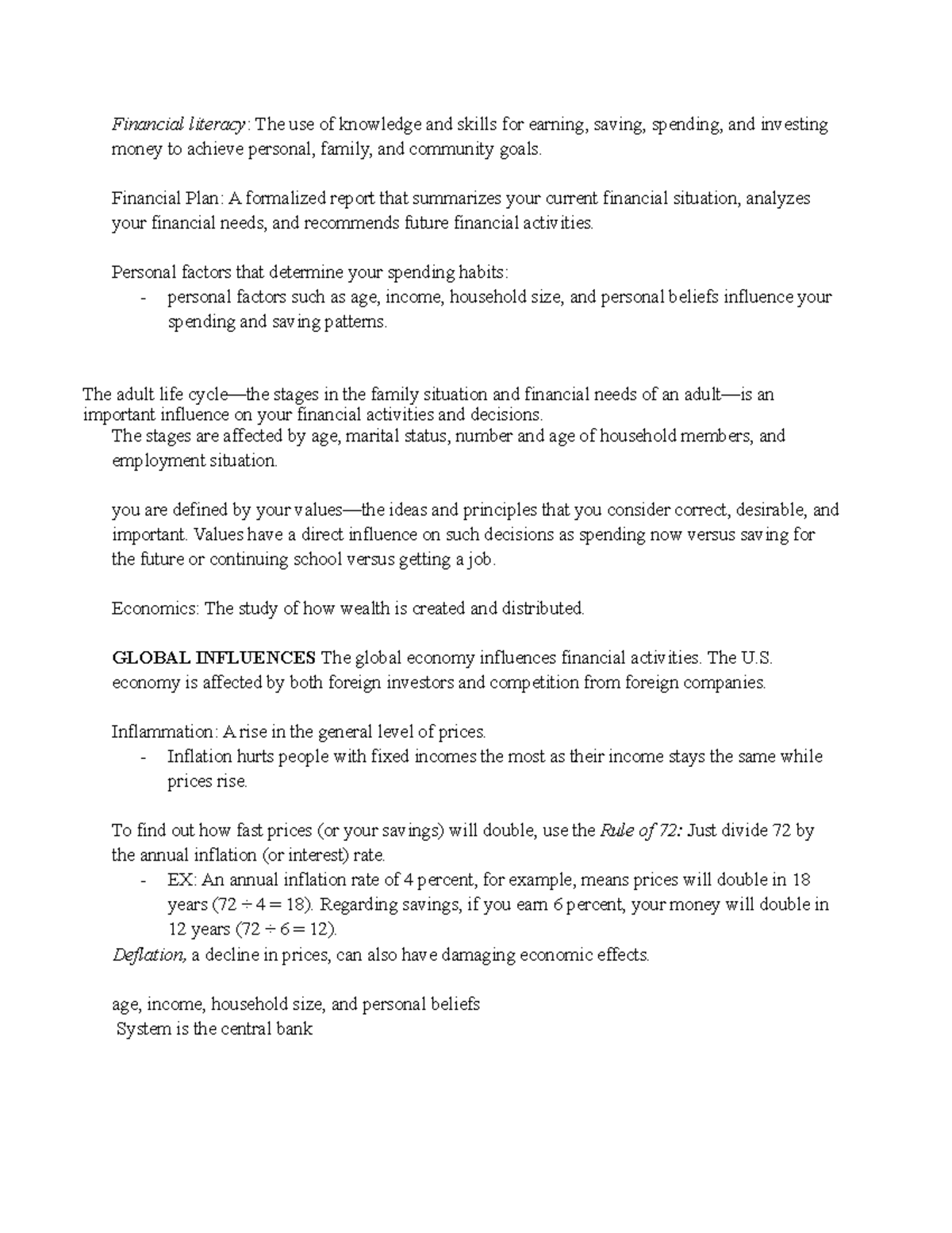 Fin health Notes - For professor Gray's class - Financial literacy ...