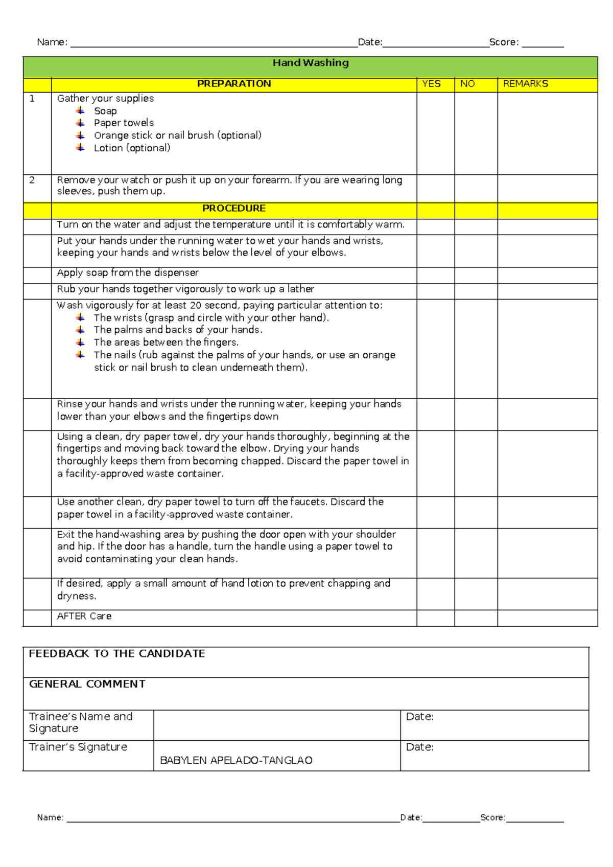 Handwashing AND PPE - Hand washing & PPE - Name: - Studocu