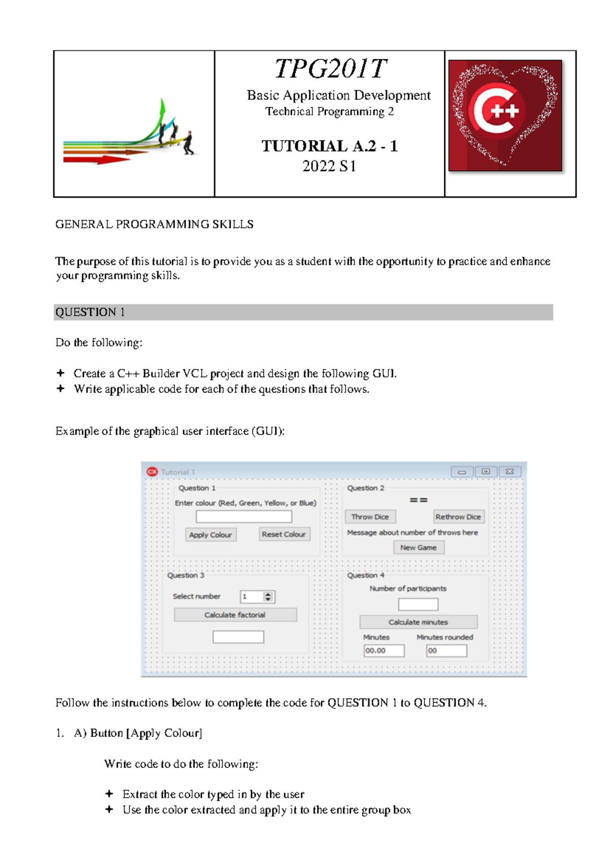 Tutorial A2 1 2022 S1 Tpg201t Basic Application Development Technical Programming 2 Tutorial