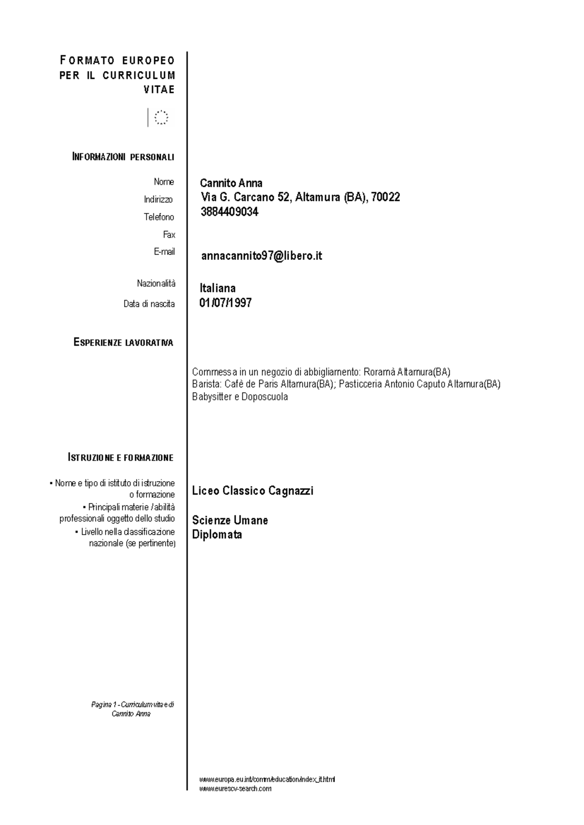 CV Cannito Anna 2022 - cv curriculum inspo - europa.eu/comm/education ...