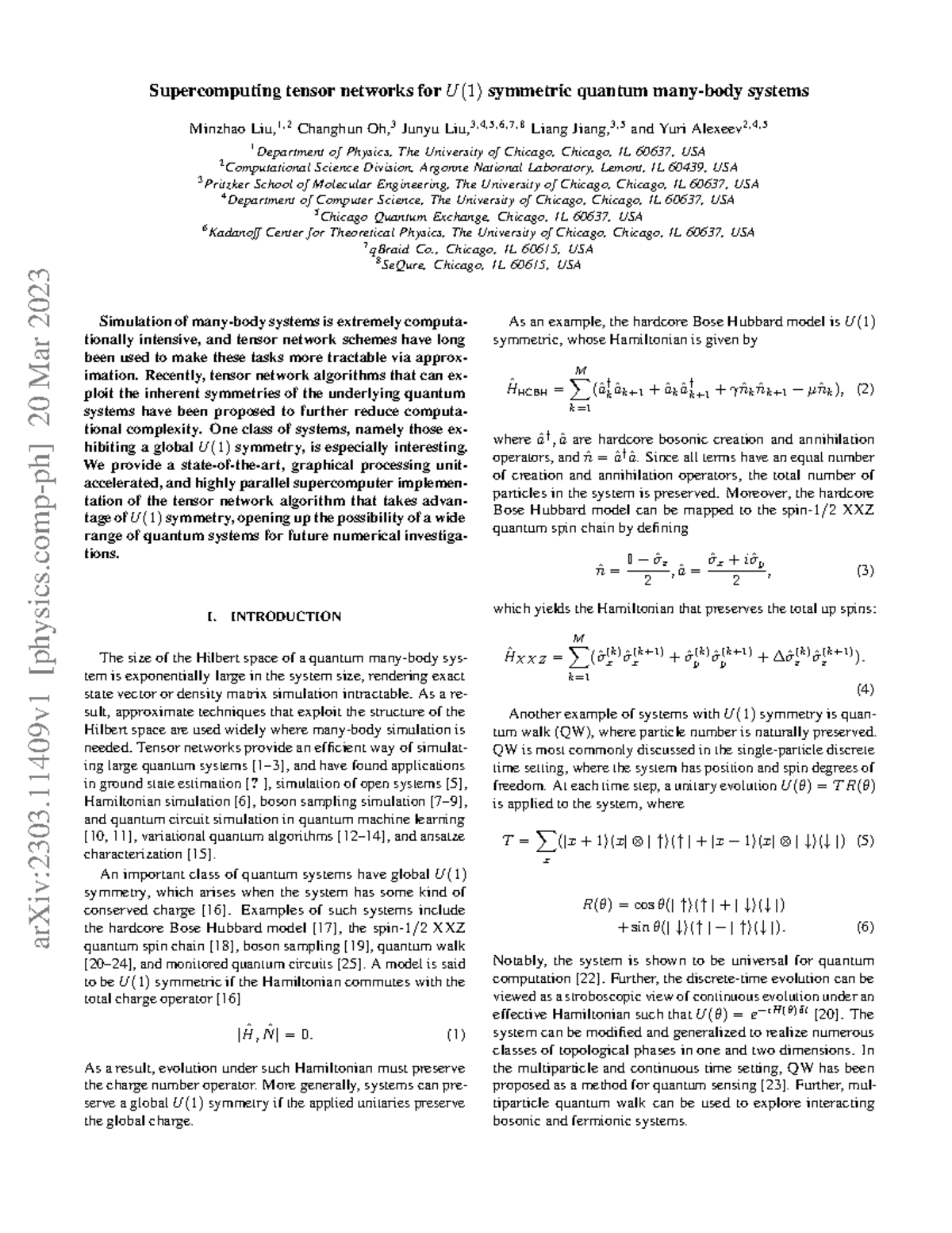 2303 - Computer lecture 1 - Supercomputing tensor networks for U (1 ...