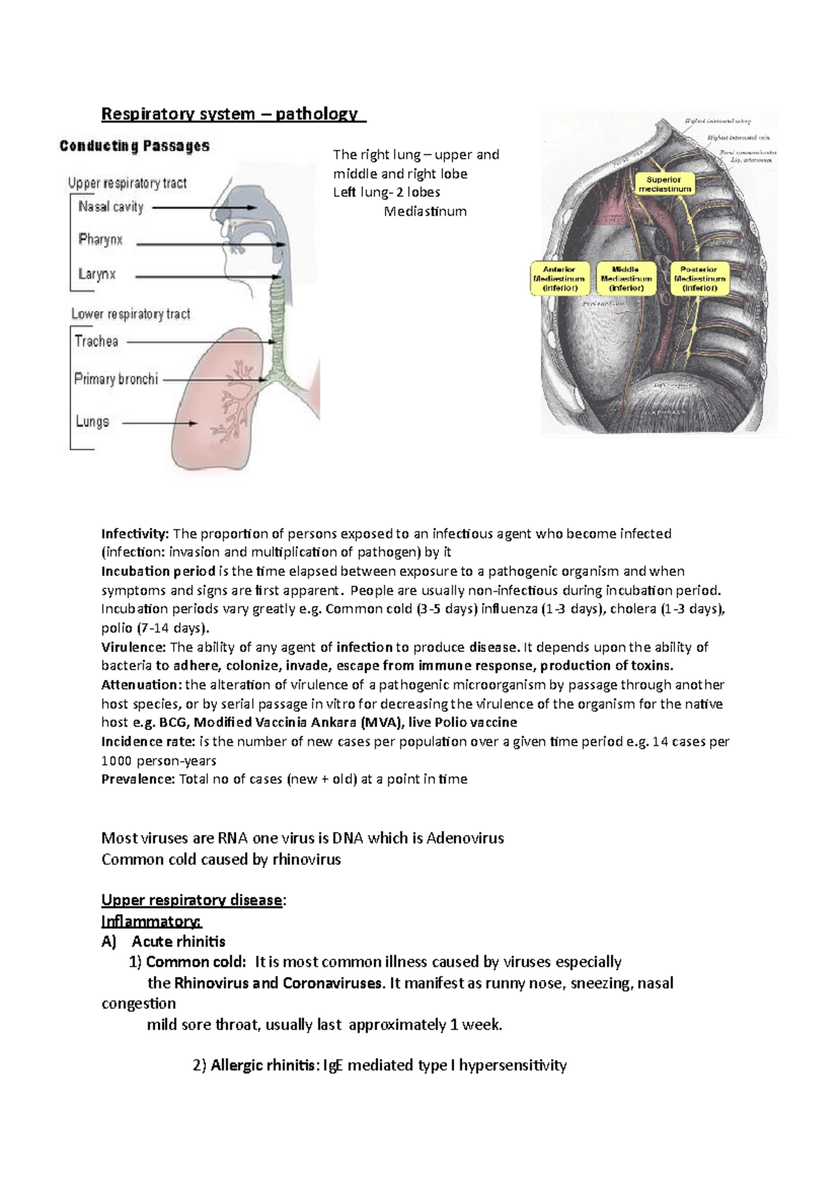 Respiratory system - rev - Respiratory system – pathology The right ...