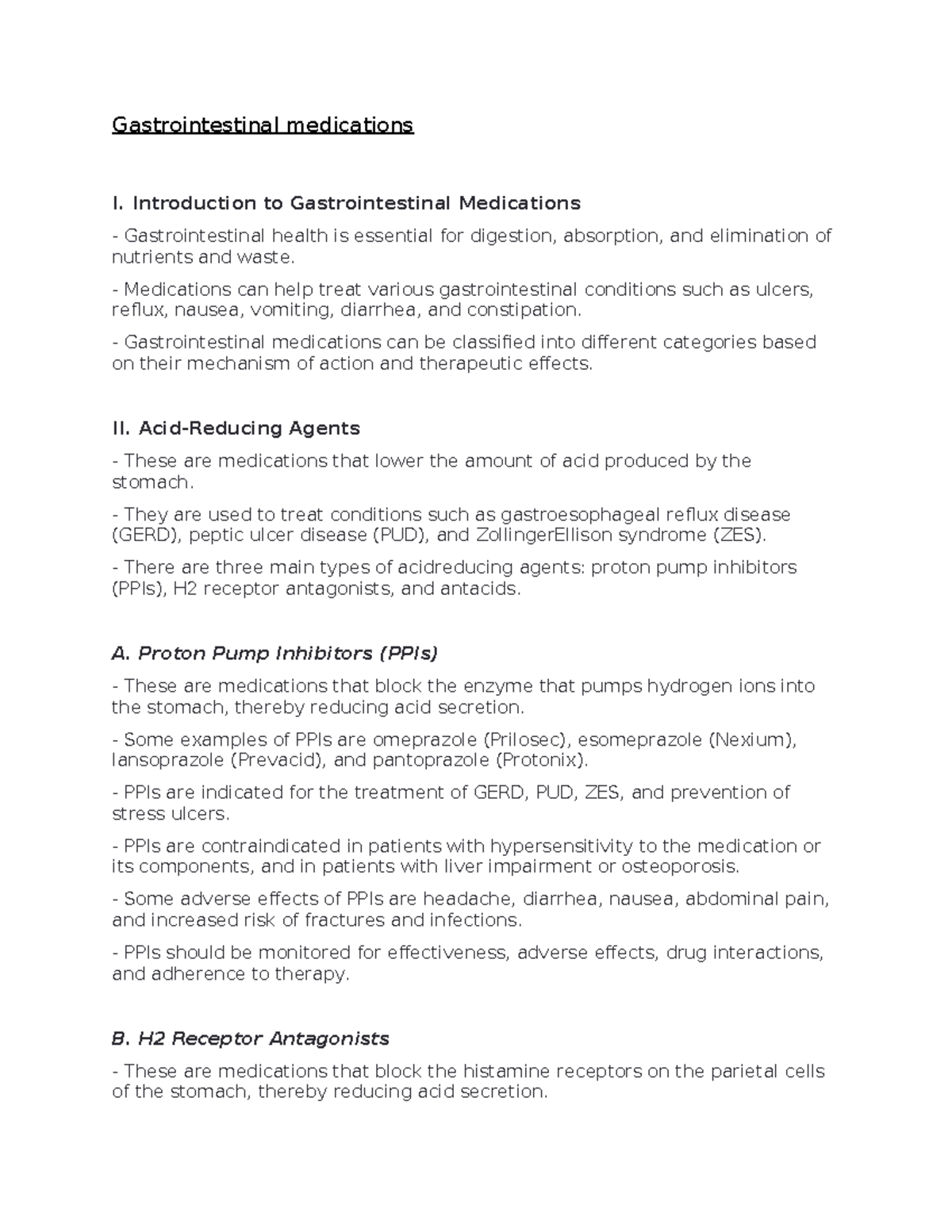 GI - GI test q's - Gastrointestinal medications I. Introduction to ...