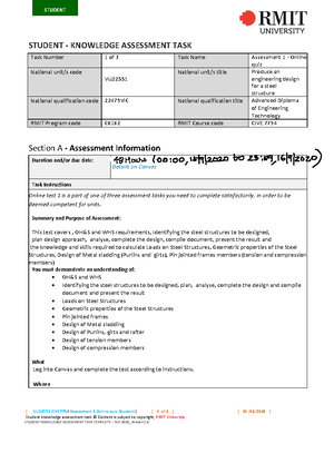 Assessment 1task - STUDENT - KNOWLEDGE ASSESSMENT TASK Task Number 1 of 3 Task Name Assessment ...