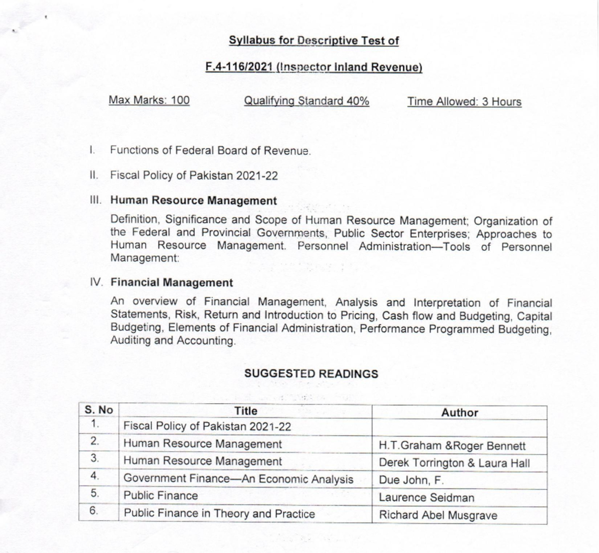 Syllabus-F.4-116-2021-R-Inspector Inland Revrnue - MSc Mathematics Syllabubs UoS - Studocu