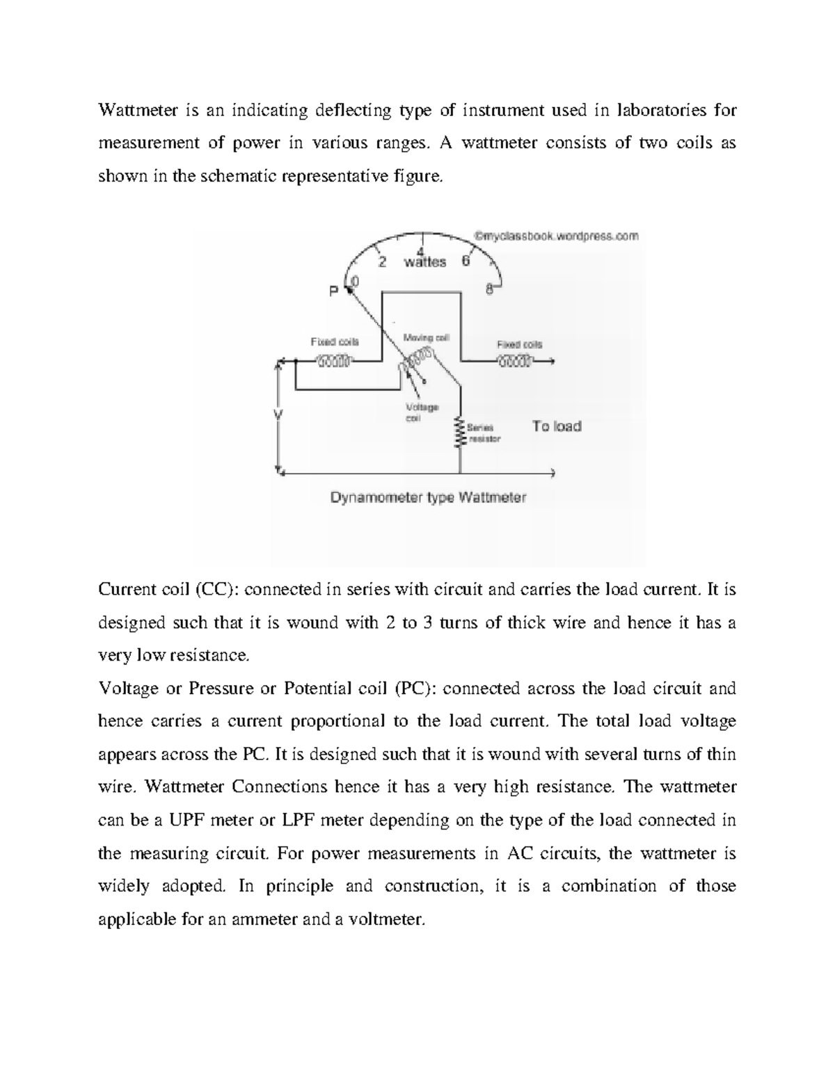 Induction Type Energymeter - Wattmeter is an indicating deflecting type ...