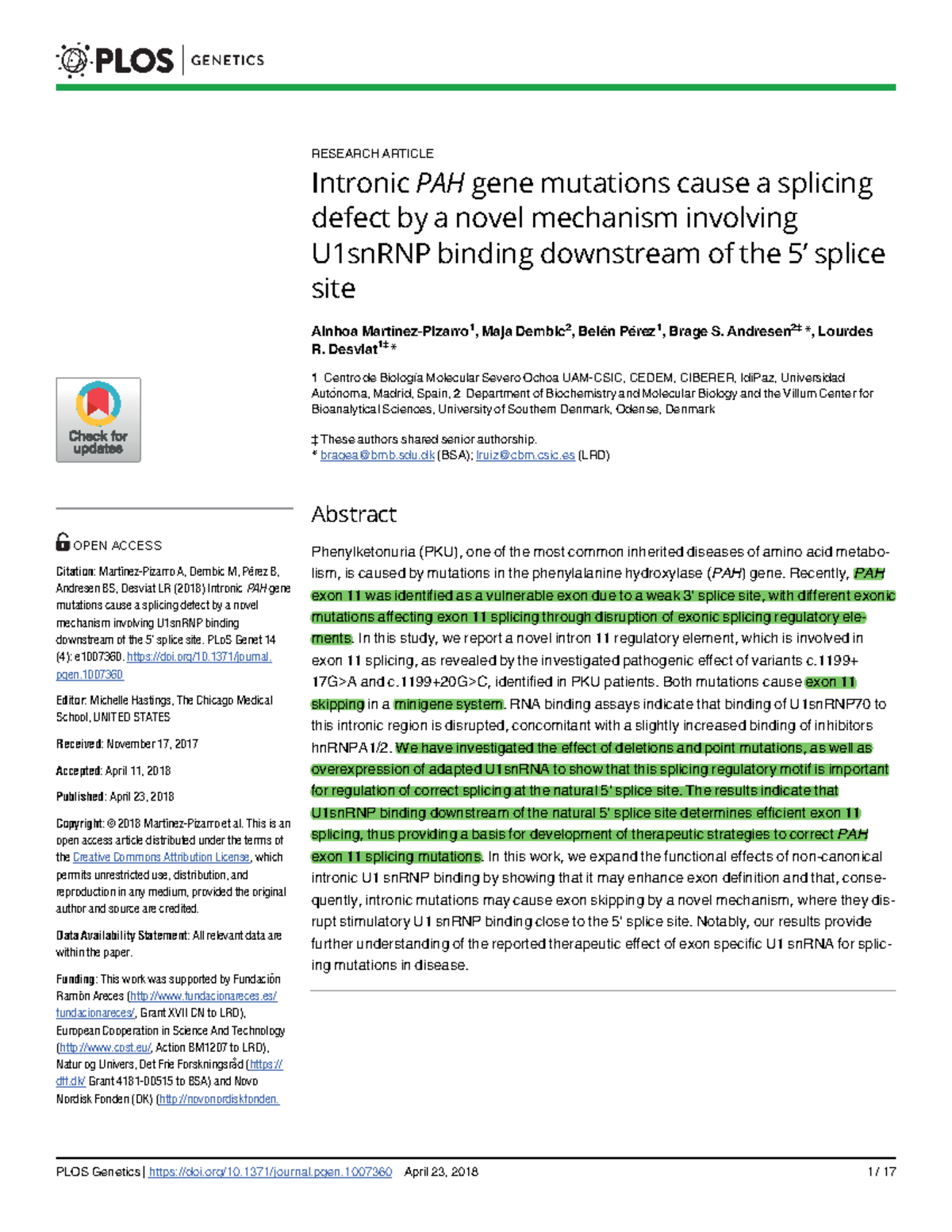 science paper article - RESEARCH ARTICLE Intronic PAH gene mutations ...