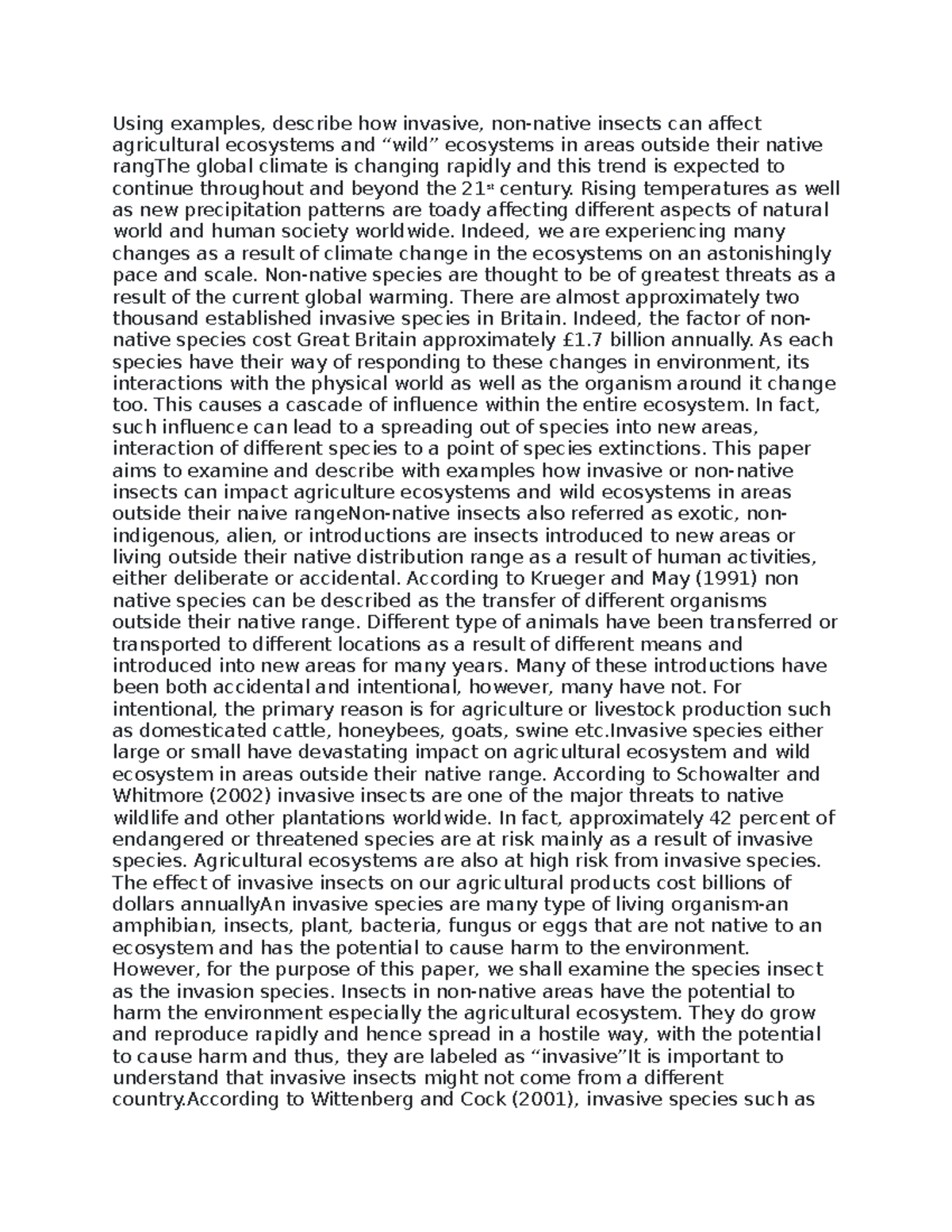 2016 - notes written for bio - Using examples, describe how invasive ...