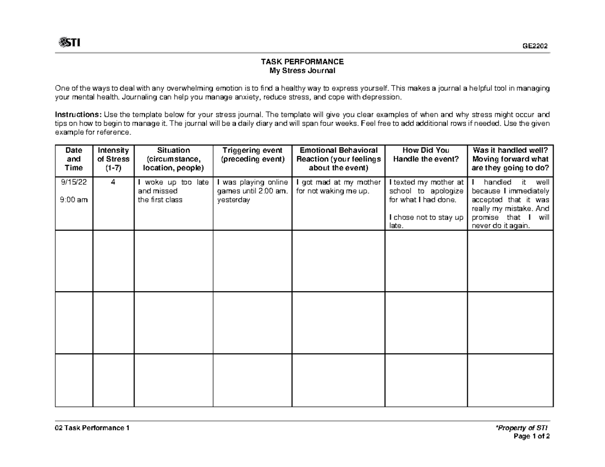 02 Task Performance 1 - None - GE 02 Task Performance 1 *Property of STI Page 1 of 2 TASK - Studocu