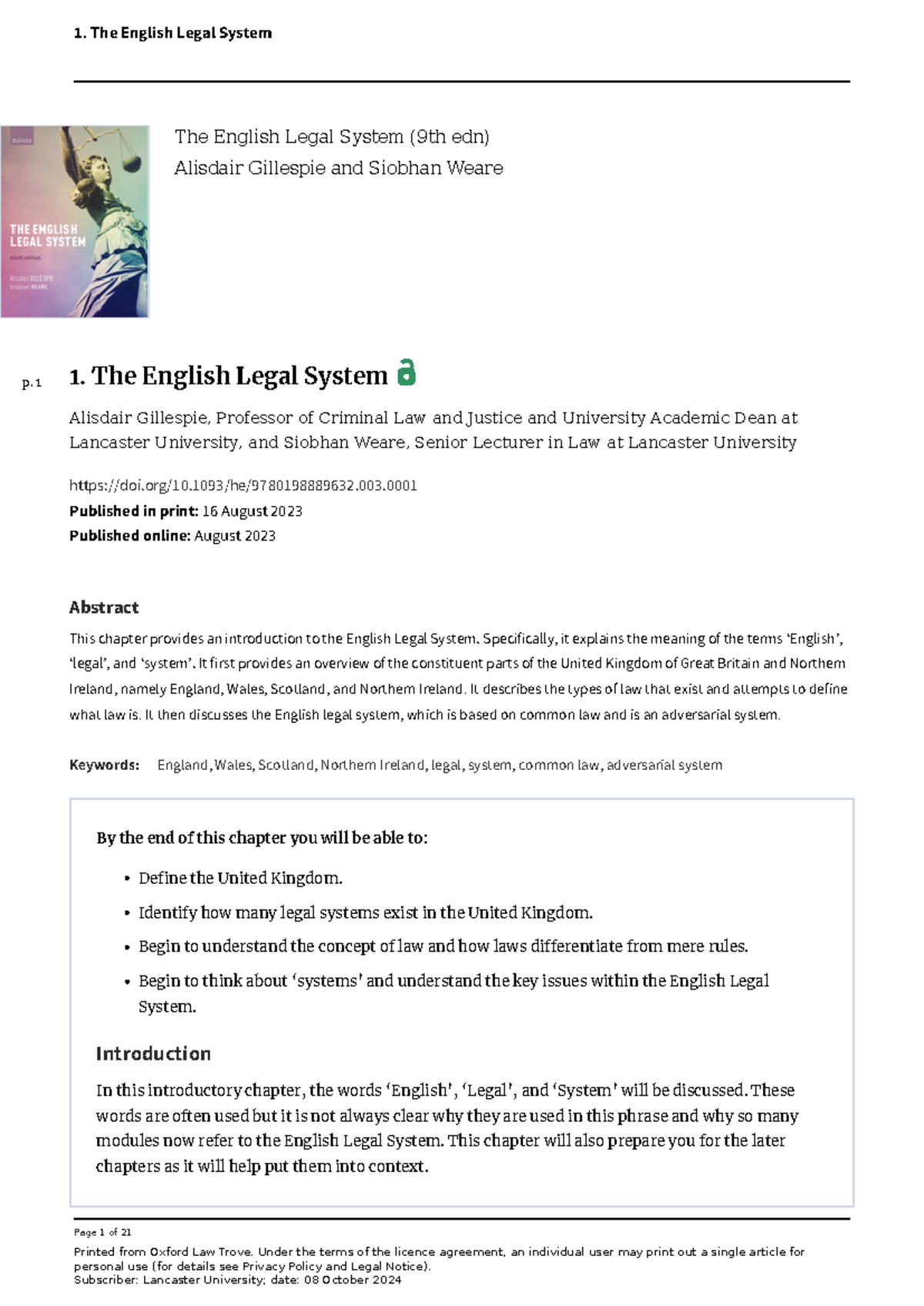Chapter 1 english legal system - Page 1 of 21 Printed from Oxford Law ...