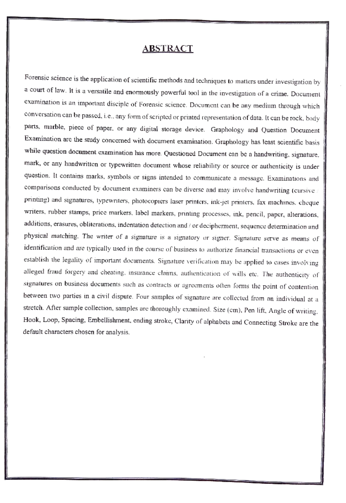 Forensic Science Abstract - ABSTRACT Forensic science is the ...