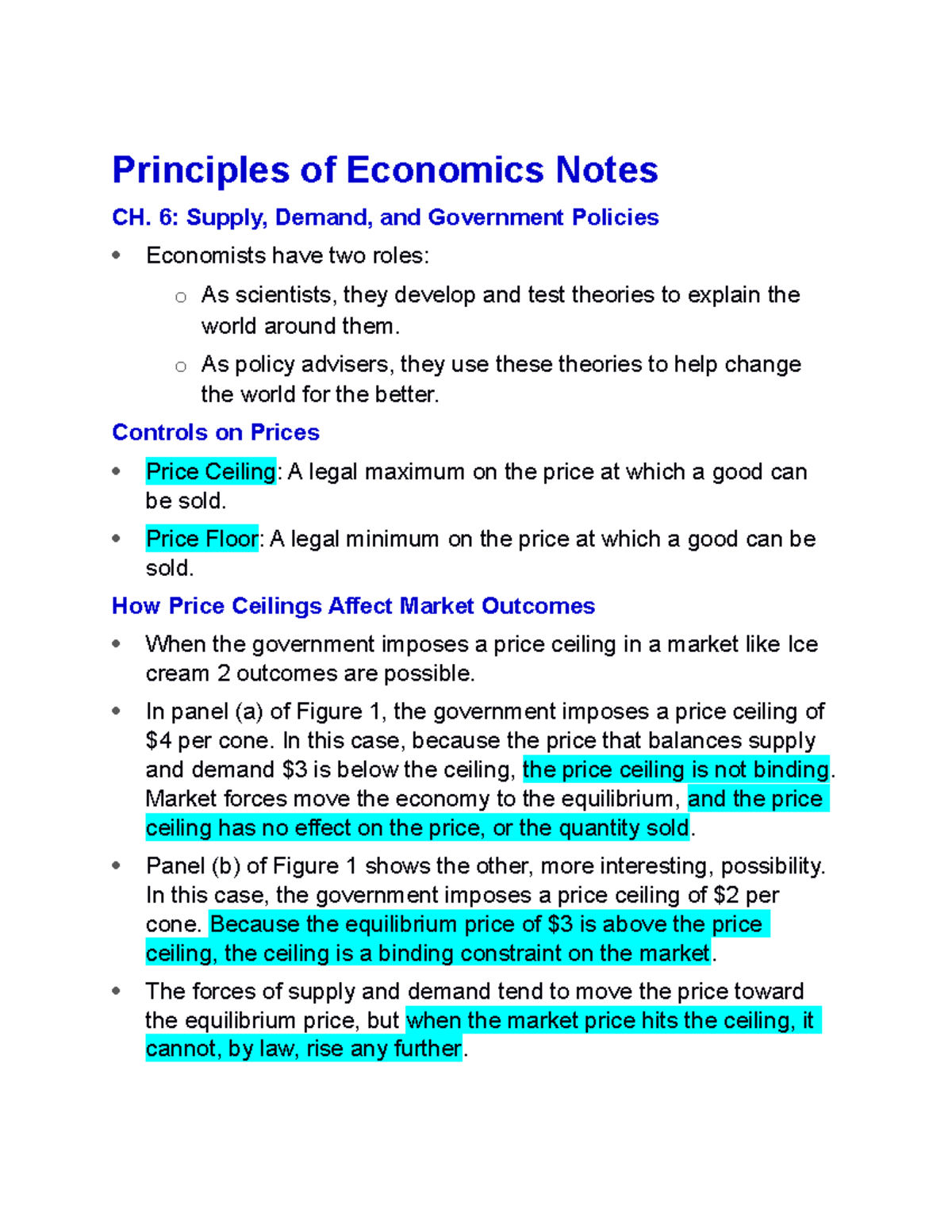 ECO 201 CH 6 Notes - Principles of Economics Notes CH. 6: Supply ...
