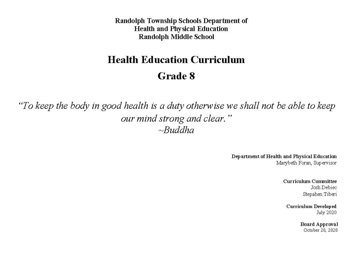 Grade 8 Health 1020 - Randolph Township Schools Department of Health ...