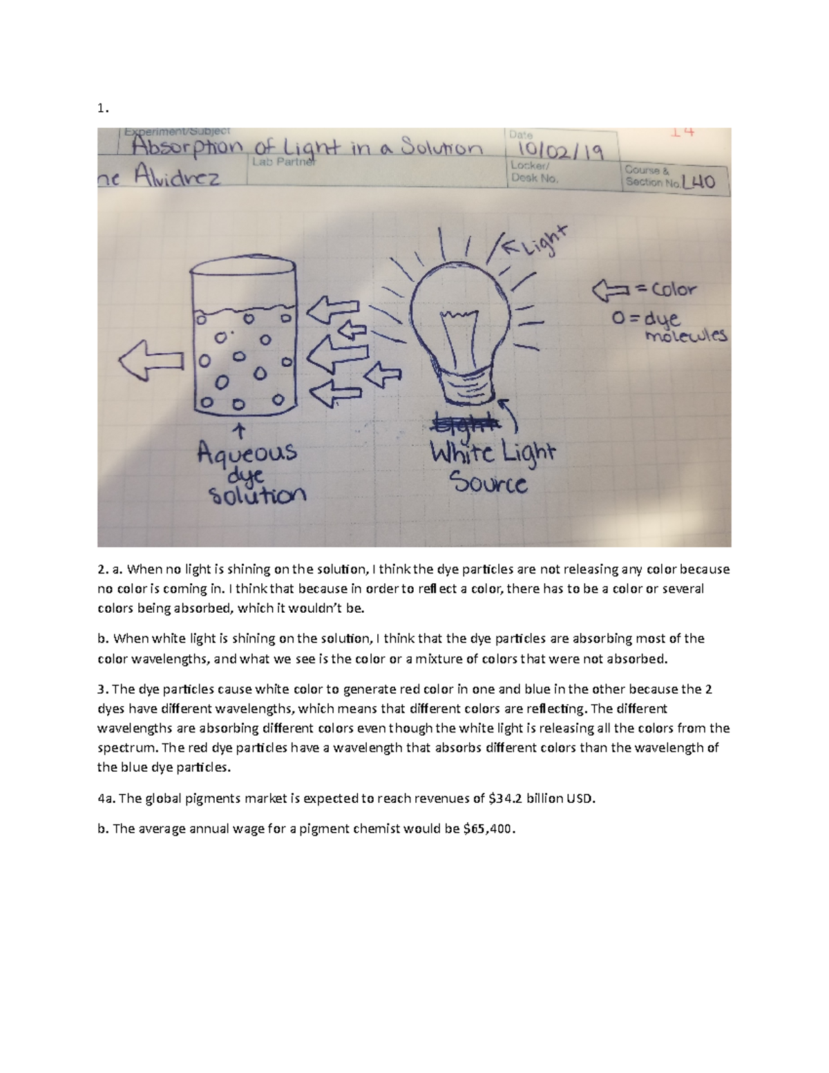 Experiment 4-Pre Lab Questions - 1. a. When no light is shining on the ... Experiment 4-Pre Lab Questions - 1. a. When no light is shining on the ...