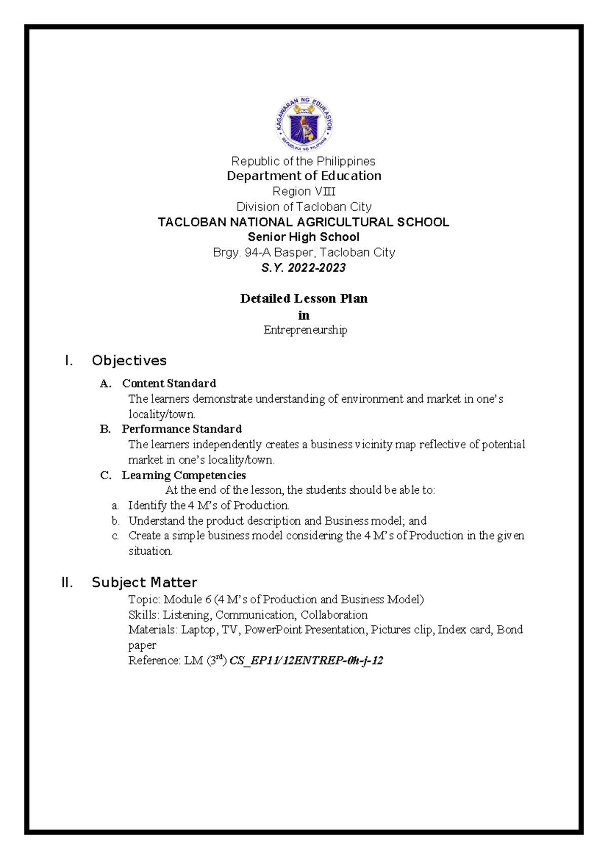 Module 6- Detialed Lesson Plan - Republic of the Philippines Department ...