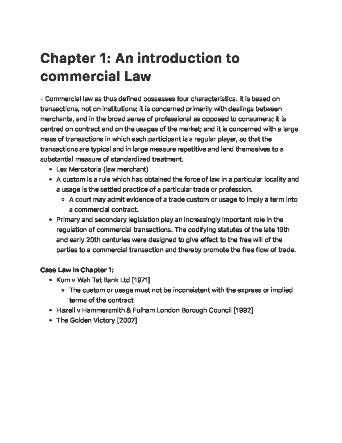 Introduction to Commercial Law - Studocu